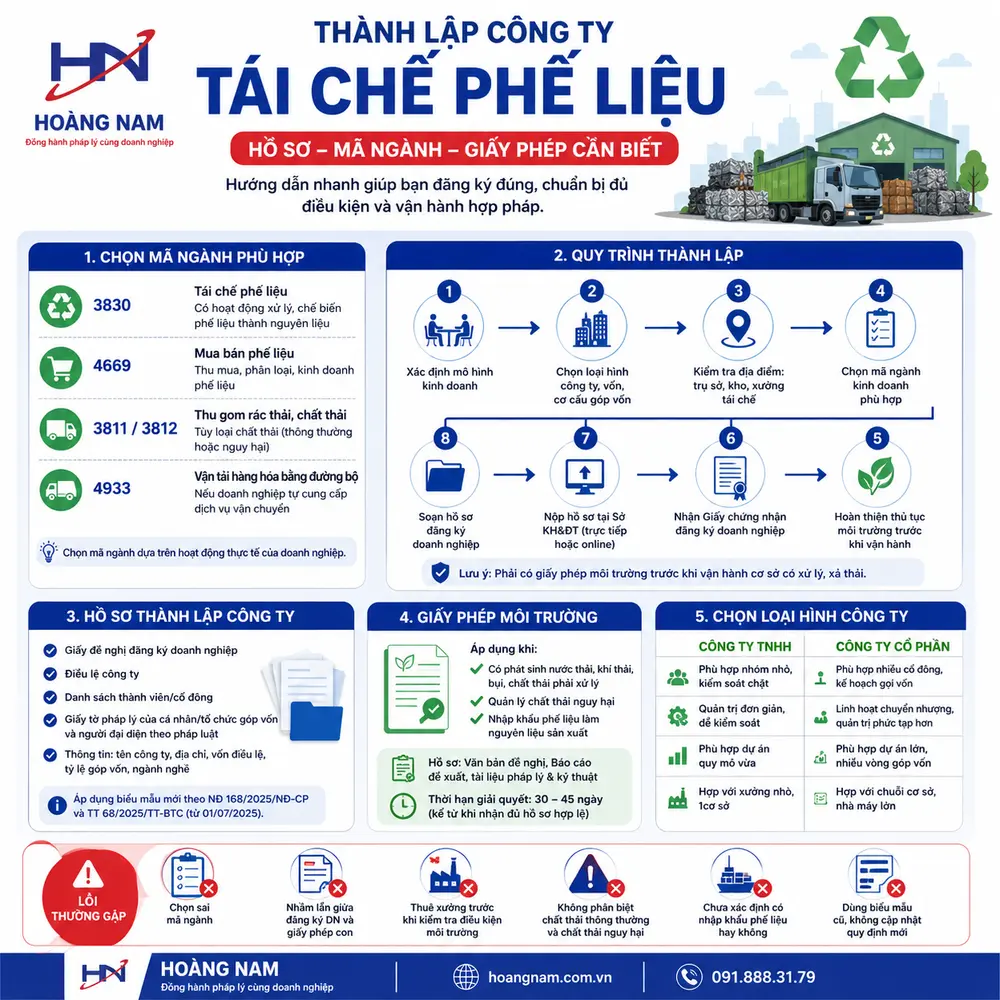 Thành lập công ty tái chế phế liệu: hồ sơ, mã ngành, giấy phép